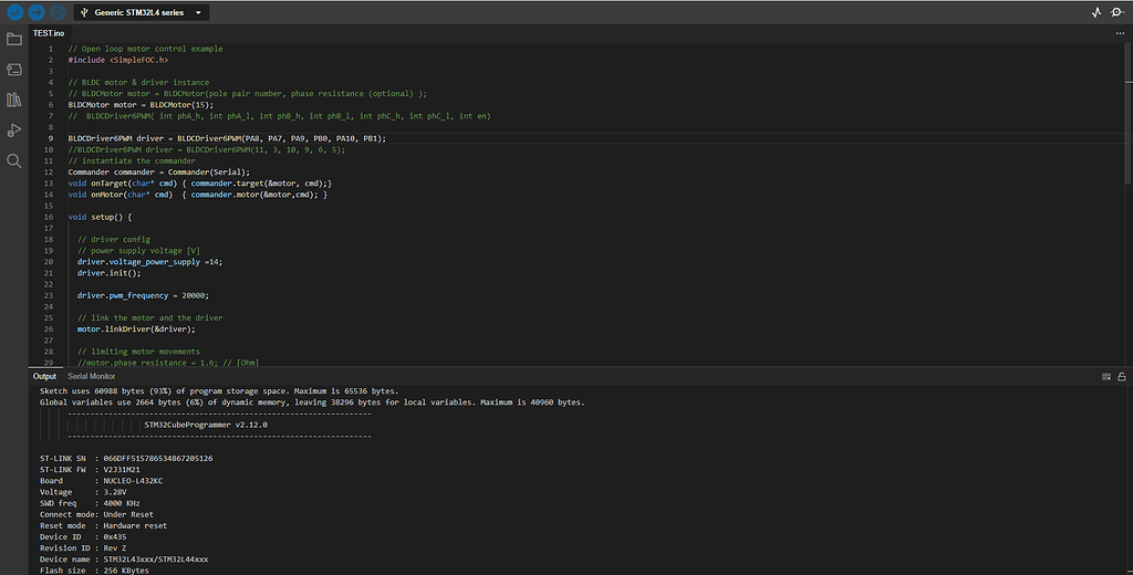 STM32 - open loop test - Driver init failed - developement - SimpleFOC ...